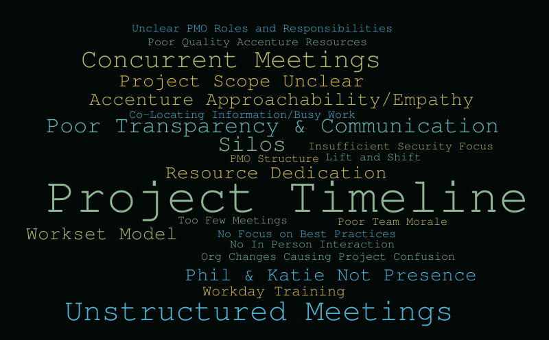 100 Day Retrospective Pain Points – Word cloud – WordItOut