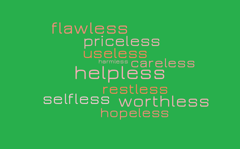 “less” suffix – Word cloud – WordItOut